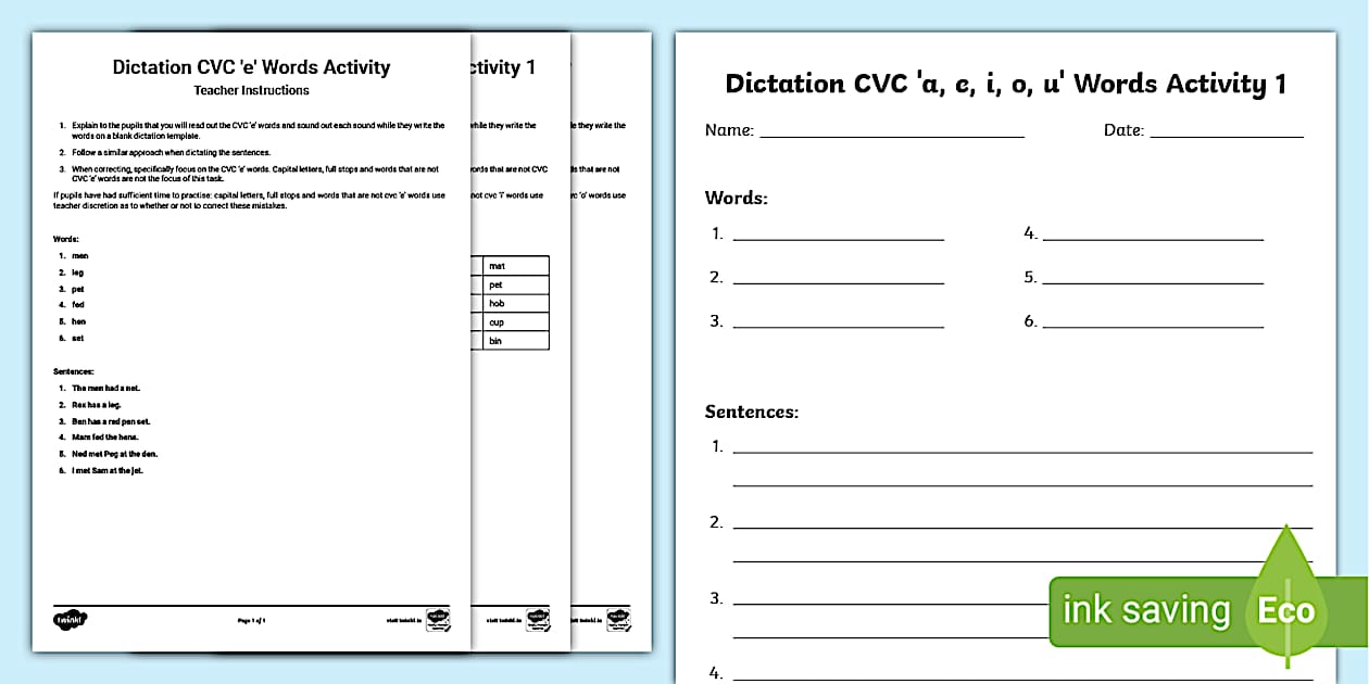 CVC Words Dictation Pack (teacher made) - Twinkl