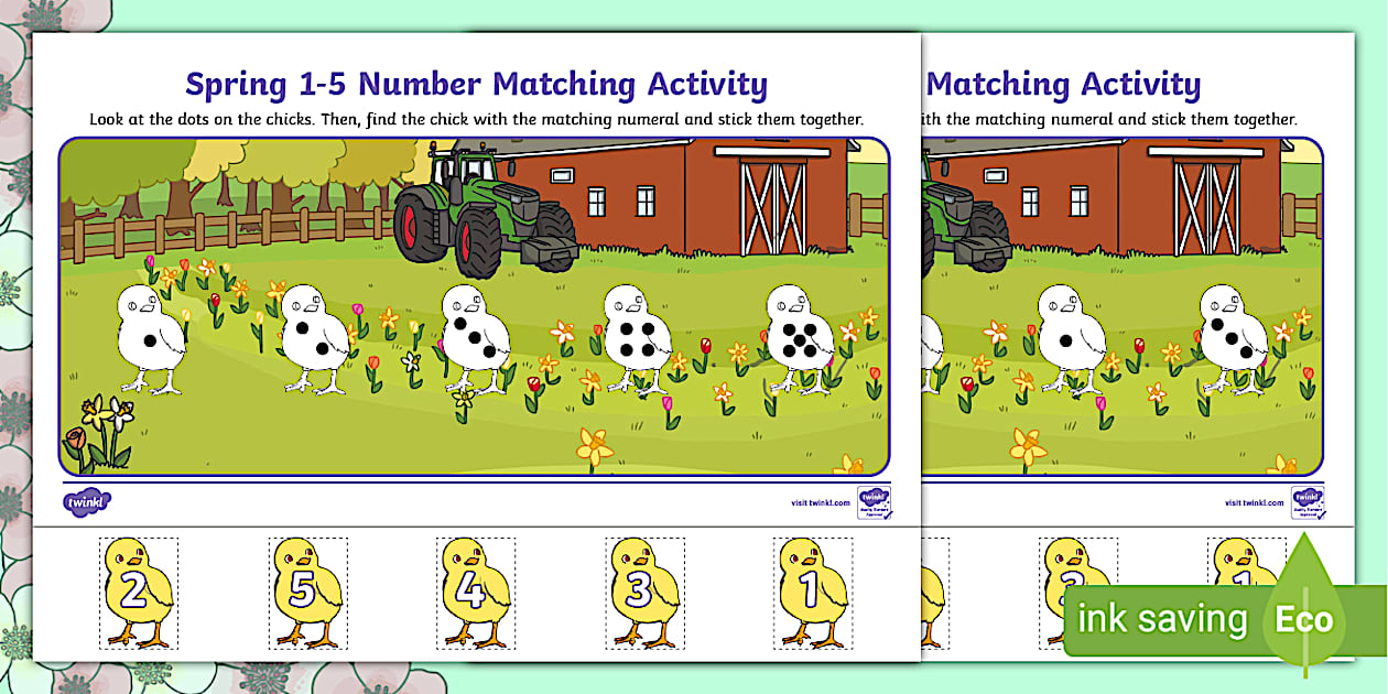 Spring 1-5 Number Matching Activity (teacher made) - Twinkl