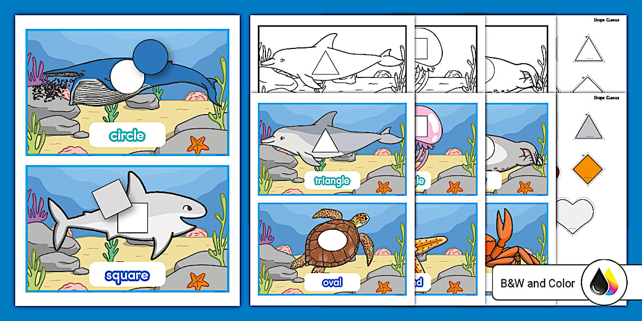 Ocean Animals Busy Bag Shape Matching Worksheet - Twinkl