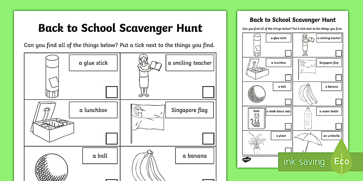 Editable Back to School Scavenger Hunt Worksheet - Twinkl