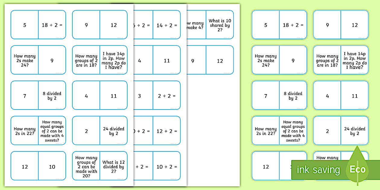 Dividing by 2 Dominoes (teacher made) - Twinkl