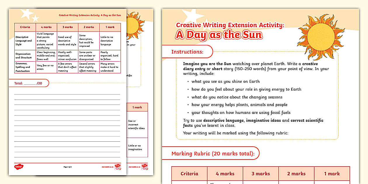 Creative Writing Extension Activity: A Day as the Sun
