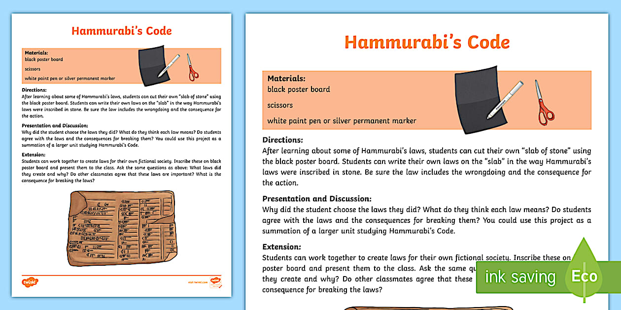 Hammurabi's Code Craft Activity Adult Guidance - Twinkl