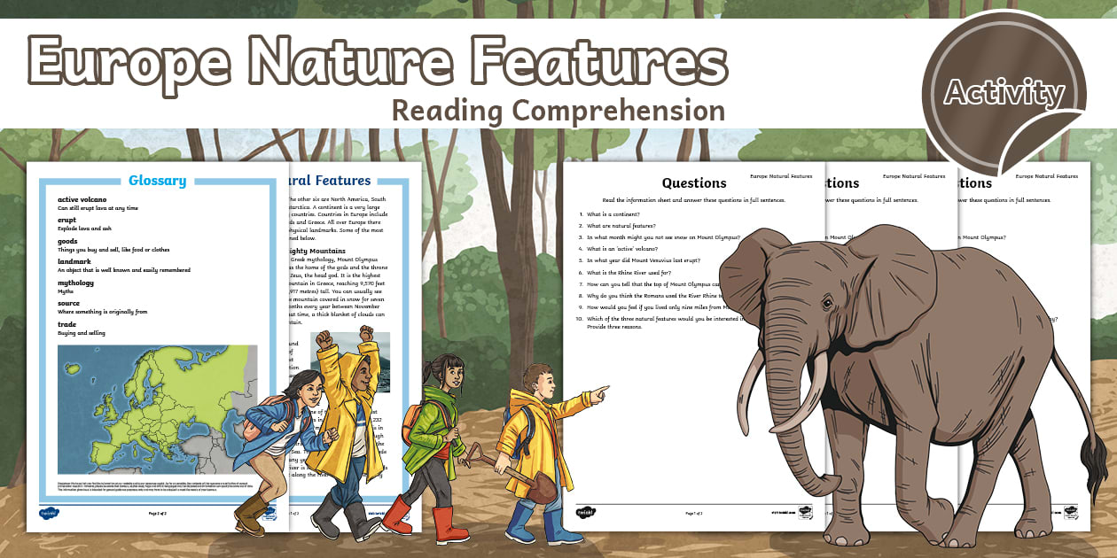 Europe Natural Features Reading Comprehension - Twinkl