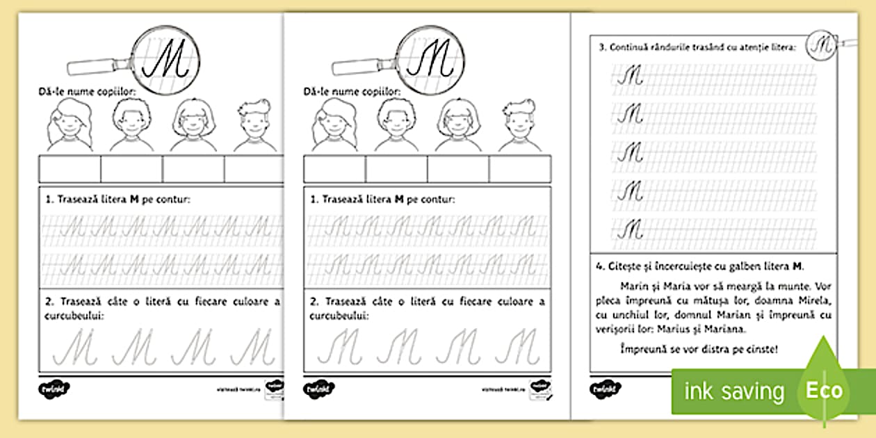 Trasarea literei „M” de mână - Fișă de activitate