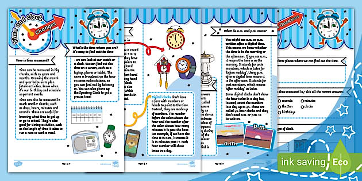 Time and Clock Changes Reading Comprehension (Ages 5 - 7)