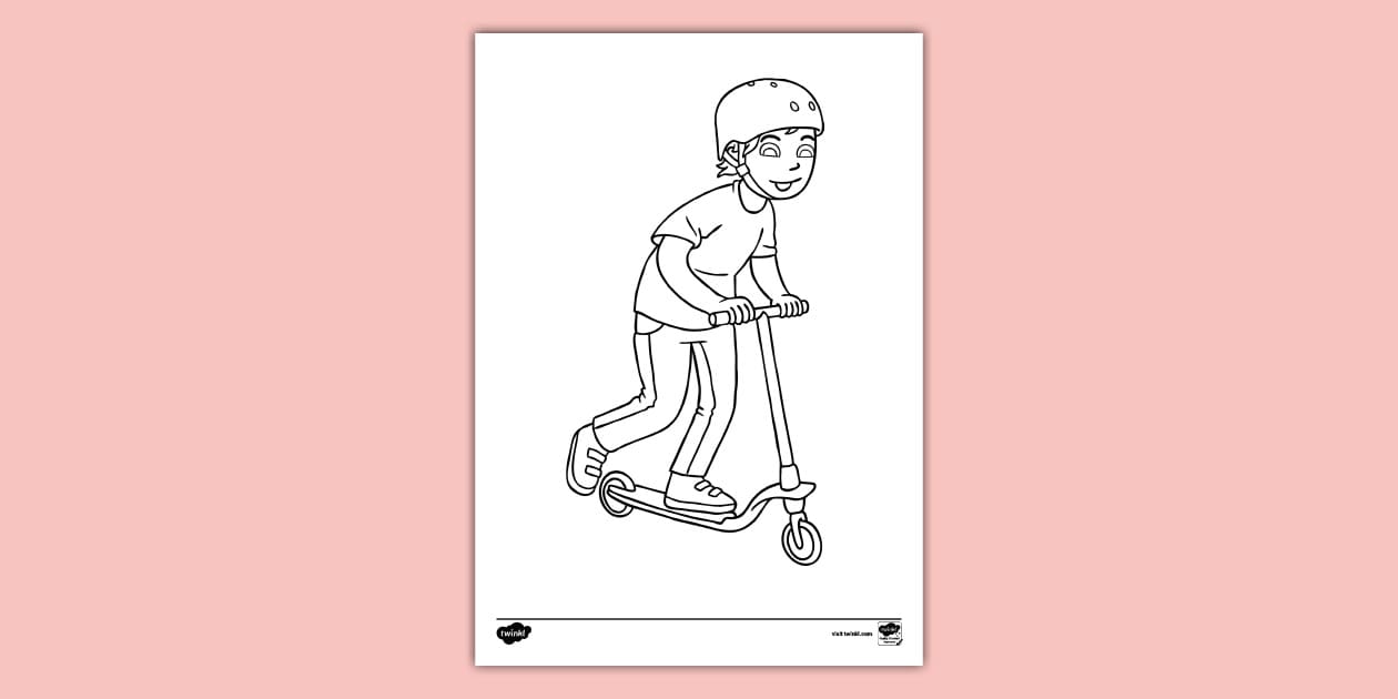 Child Riding a Scooter Colouring Sheet | Colouring Sheets