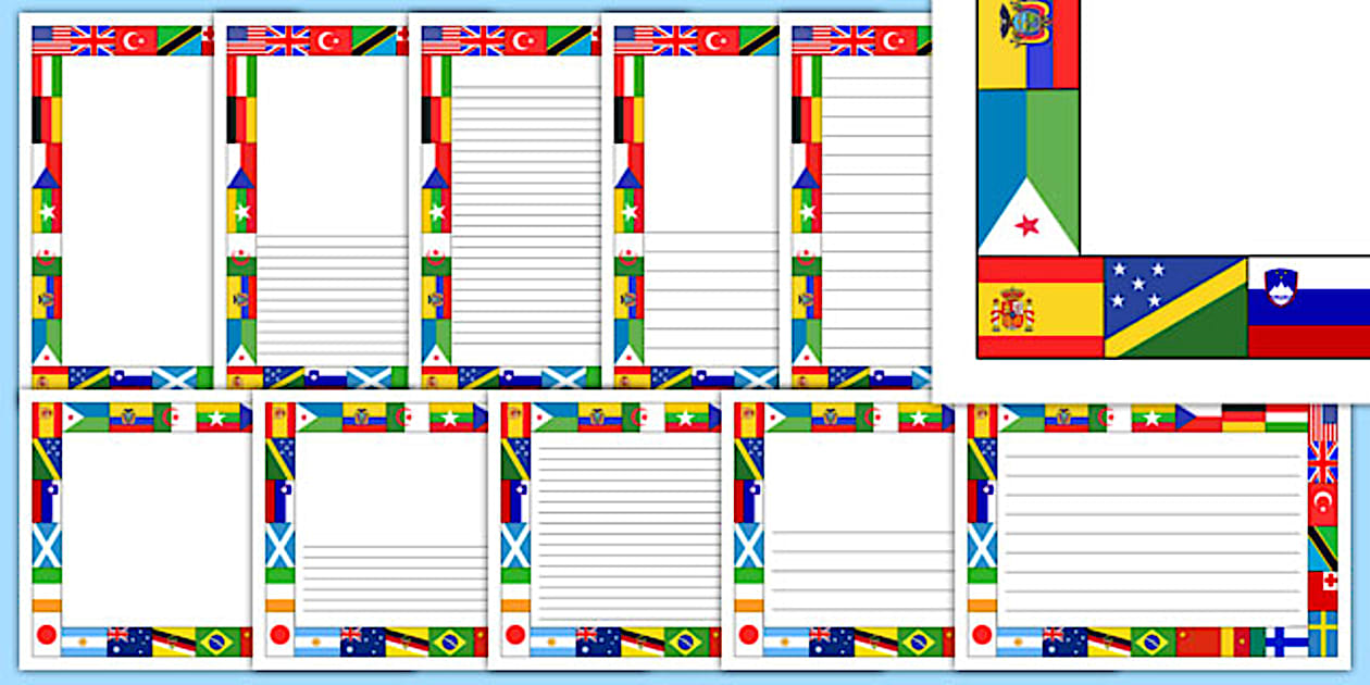 Editable World Flag Page Borders (teacher made) - Twinkl