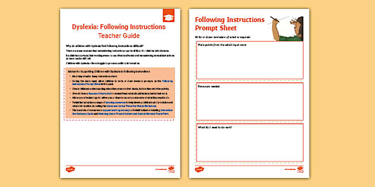 Dyslexia: Following Instructions Pack (teacher made)