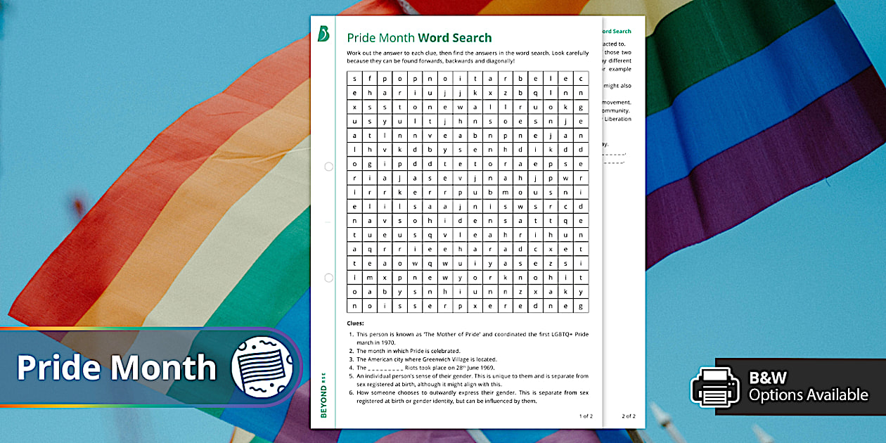 Pride Month Word Search | Secondary RSE | Beyond - Twinkl