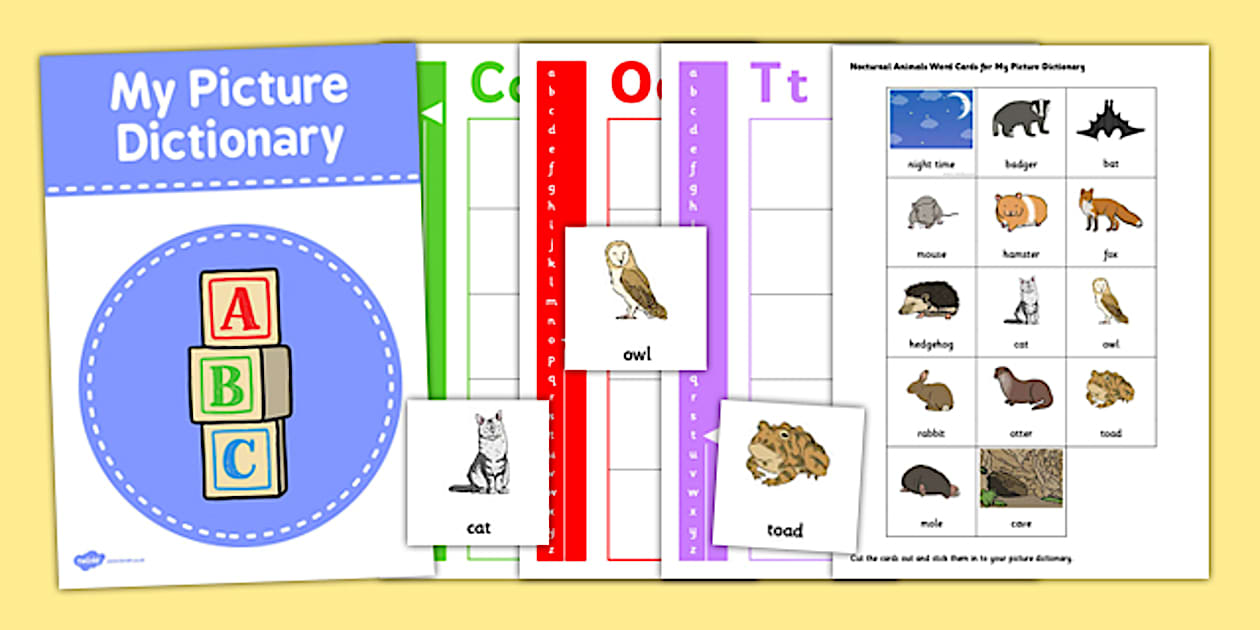 Nocturnal Animals Picture Dictionary Word Card Set - dictionary