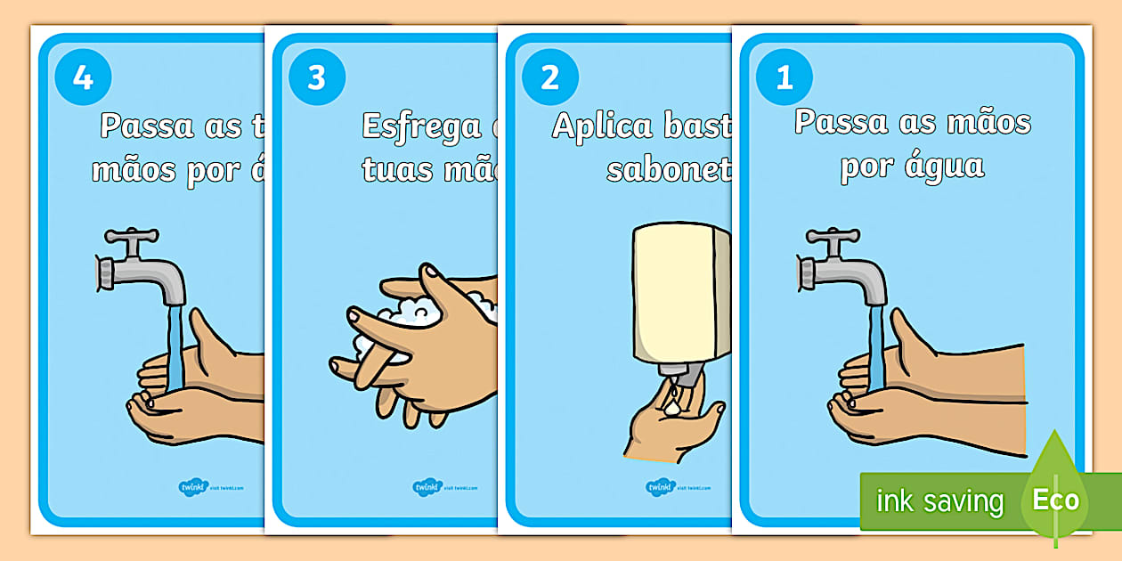 Como lavar as mãos, cartaz (teacher made) - Twinkl