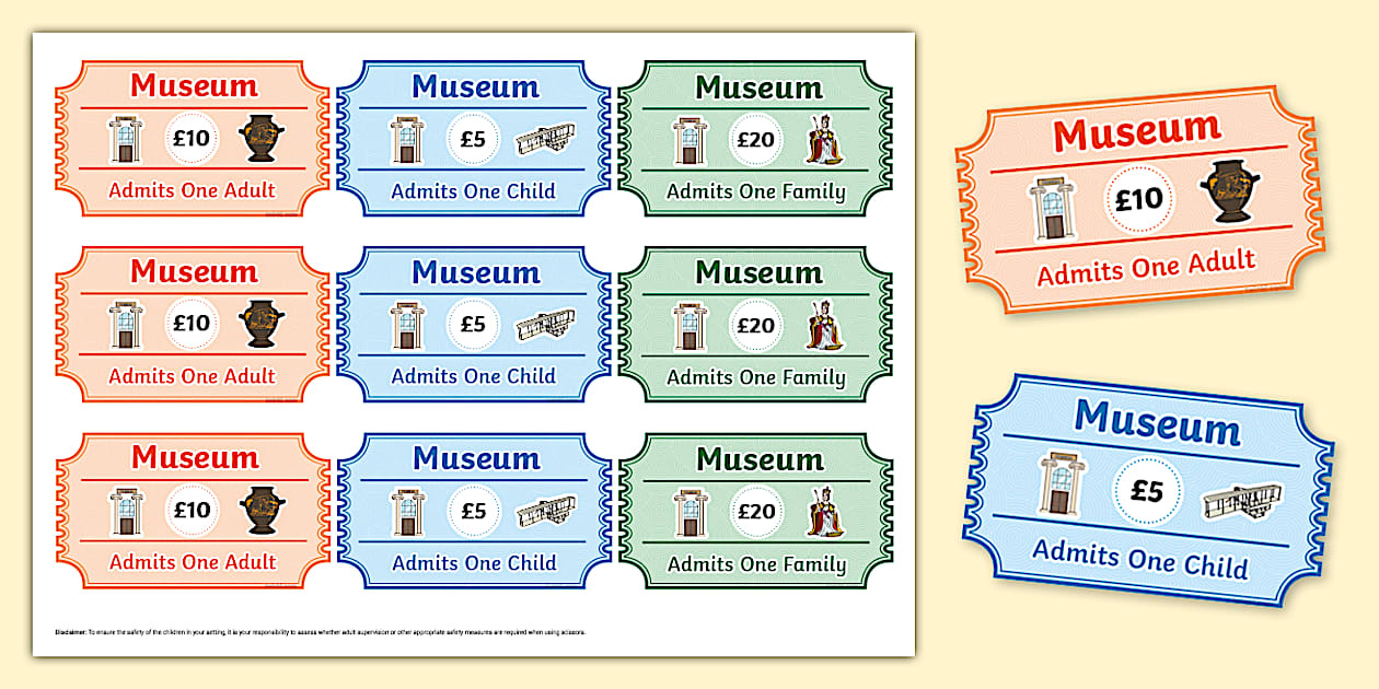 Museum Role-Play Tickets - Twinkl - KS1