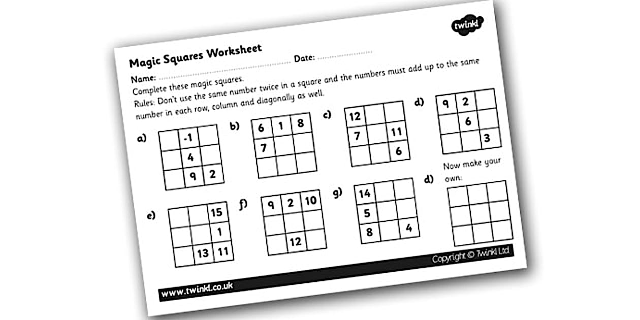 Magic Squares 2 Worksheet (teacher made) - Twinkl