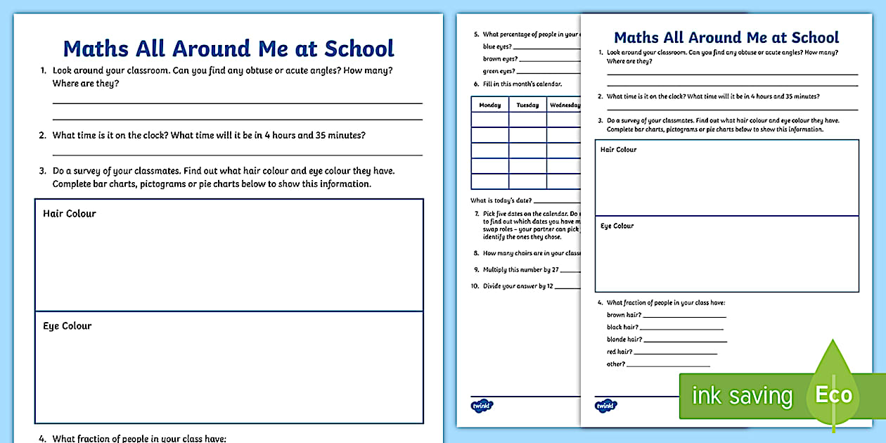 Black and White Maths All Around Me School Worksheet