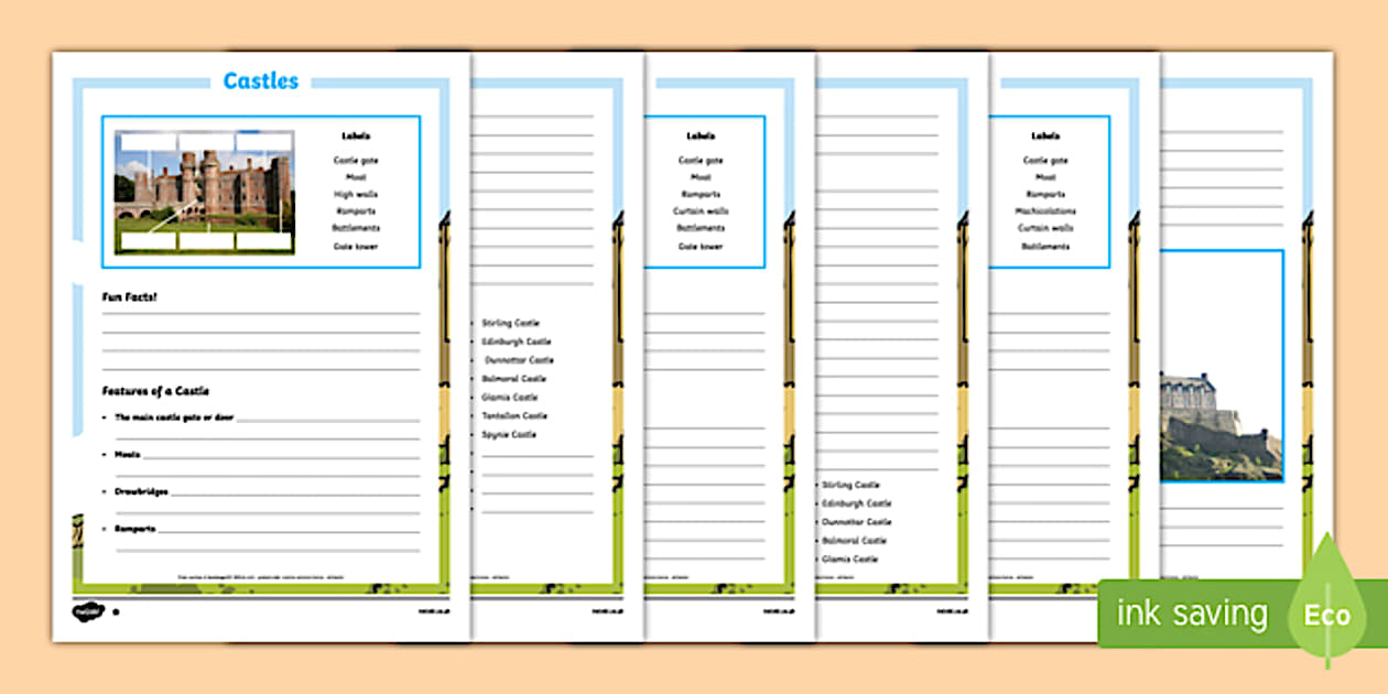 Black and White Castles Differentiated Writing Worksheets