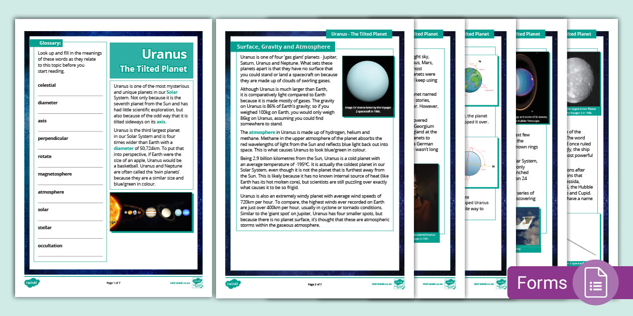 Uranus - The Tilted Planet Reading Comprehension - Twinkl