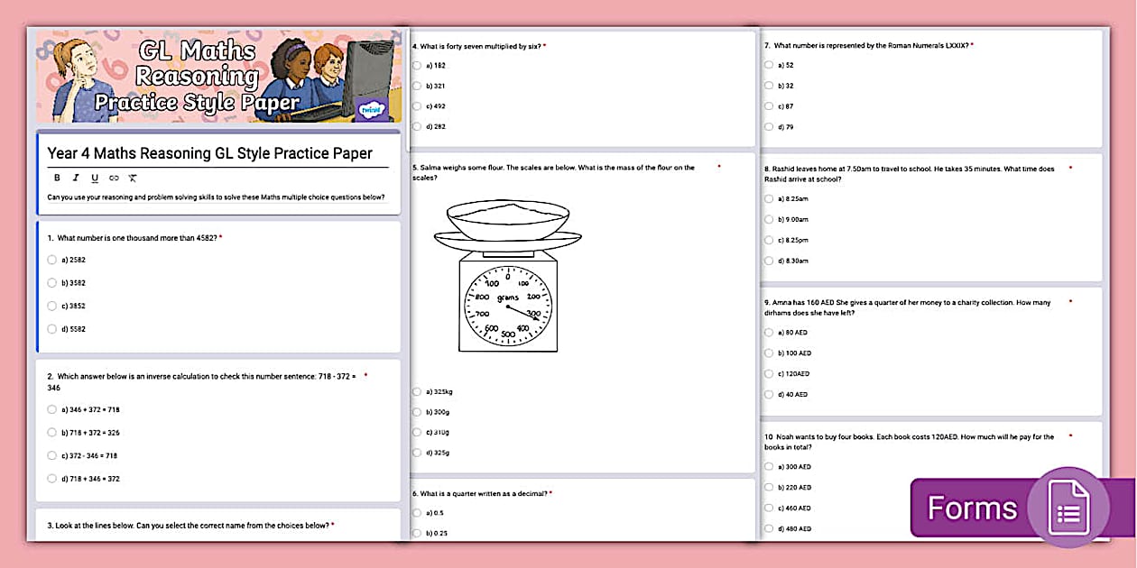 Year 4 Maths Reasoning GL Style Practice Paper - Twinkl