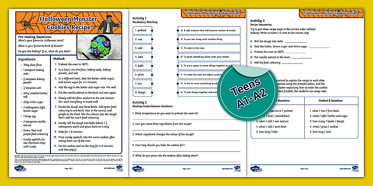 ESL Halloween Monster Cookies Recipe (teacher made) - Twinkl