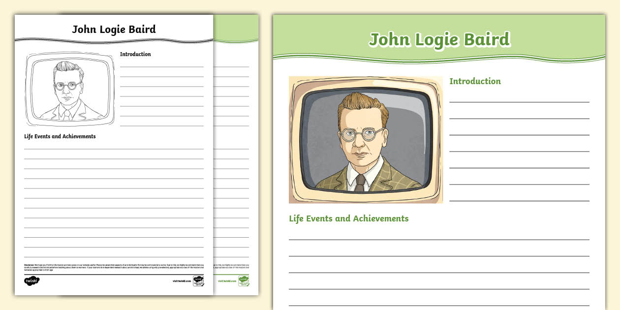 John Logie Baird Biography Template Twinkl - Twinkl