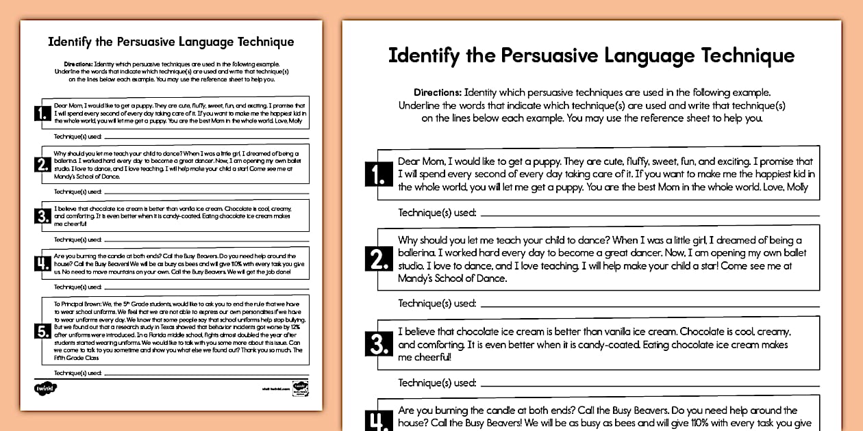 Identifying Persuasive Techniques Worksheet Answers | Twinkl