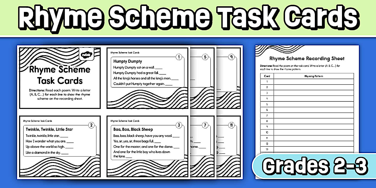 Rhyme Scheme Task Cards for 2nd-3rd Grade