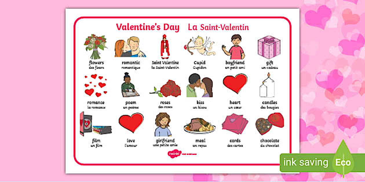 Valentine's Day Word Mat English/French - Valentines Day Word Mat