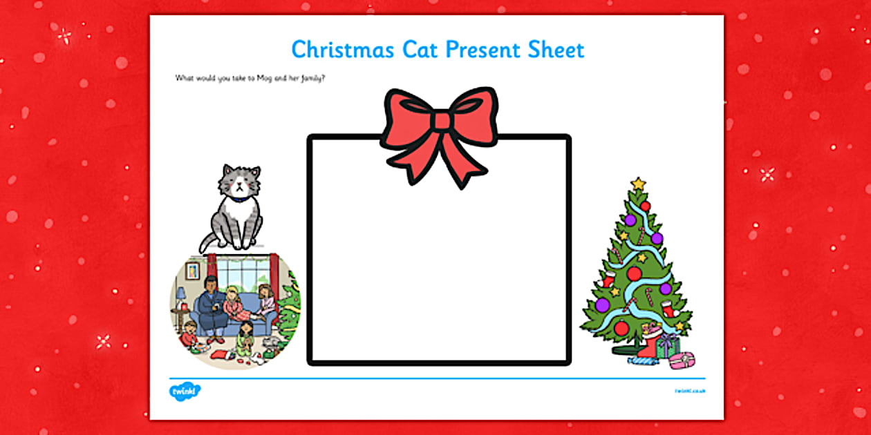 Christmas Cat Present Worksheet / Worksheet - Twinkl