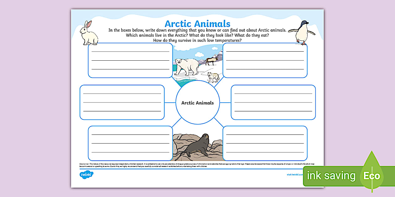 Arctic Animals Mind Map, Artic Animals Research - Twinkl