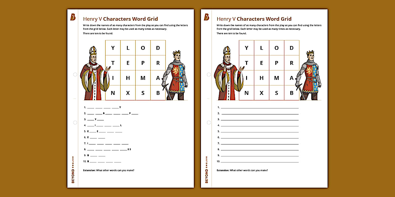 Henry V Characters Word Grid Game (Teacher-Made) - Twinkl