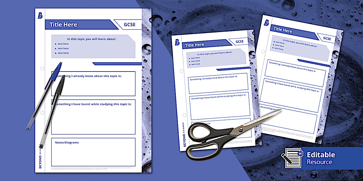 Editable Topic Title Page Template |GCSE Physics | Beyond