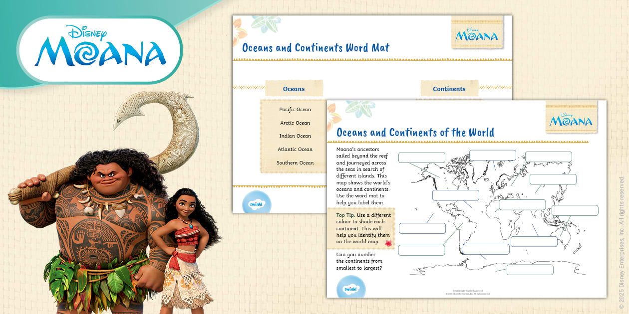 Moana: Oceans and Continents of the World Activity Sheet