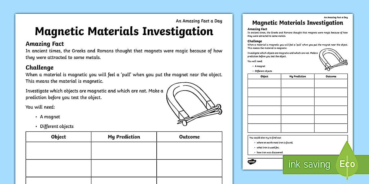 Editable Magnetic Objects Investigation Worksheet - Twinkl