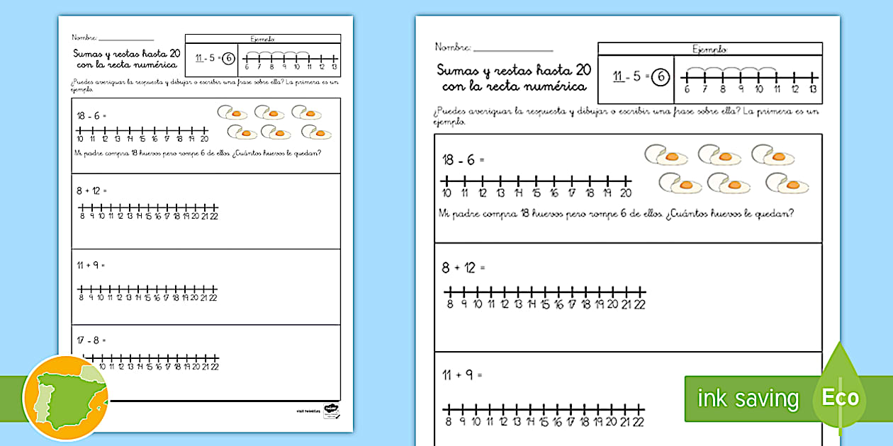 Ficha de actividad: Sumas y restas hasta 20 con la recta numérica