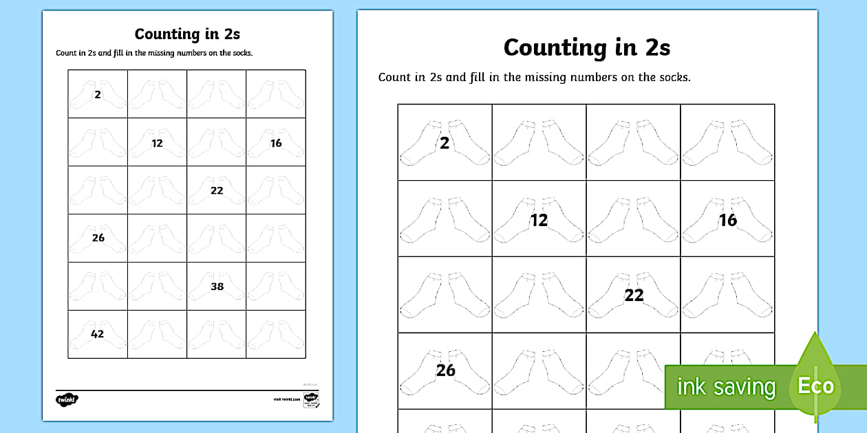Editable Counting in 2s Socks Worksheet (teacher made)