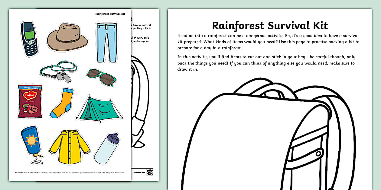 Rainforest Survival Kit Worksheet (teacher made) - Twinkl