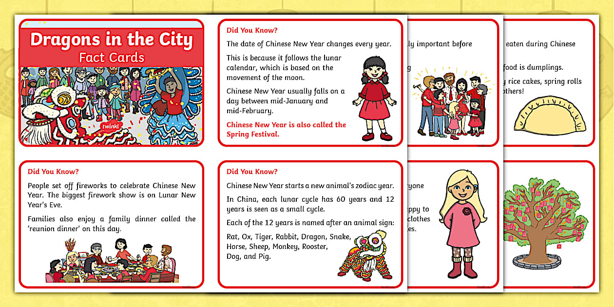 Dragons in the City: Chinese New Year Fact Cards - Twinkl