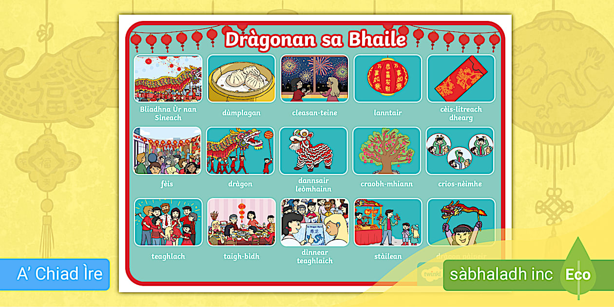 Brat-fhacail Dràgonan sa Bhaile - Stòiridh bho Twinkl