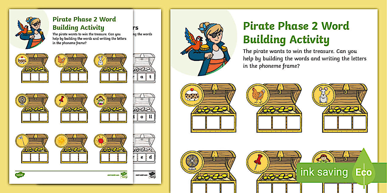 Pirates Phase 2 CVC Word Building Activity (teacher made)