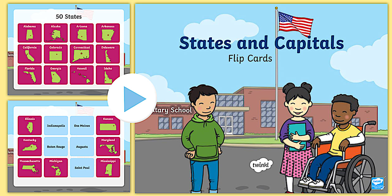 States and Capitals Click and Flip PowerPoint for K-2nd Grade
