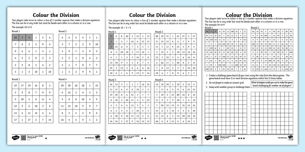Year 3 Colour the Division Equation Game Sheet - Twinkl
