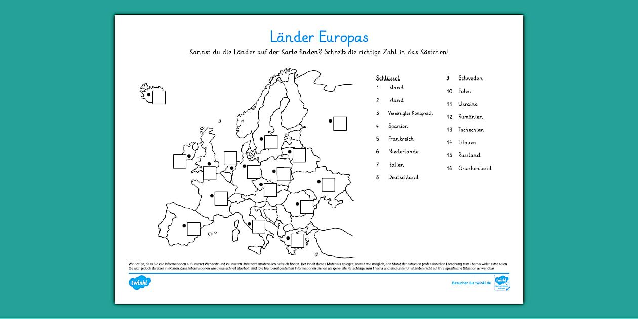 Länder Europas - Arbeitsblatt (teacher made) - Twinkl