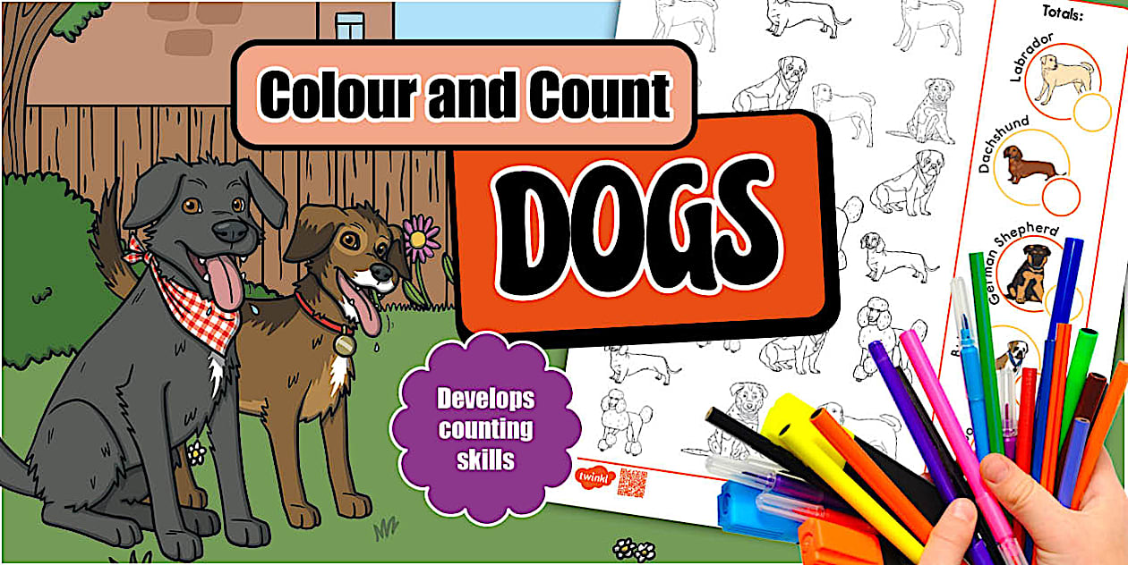Dog Breeds Colour and Count Worksheet