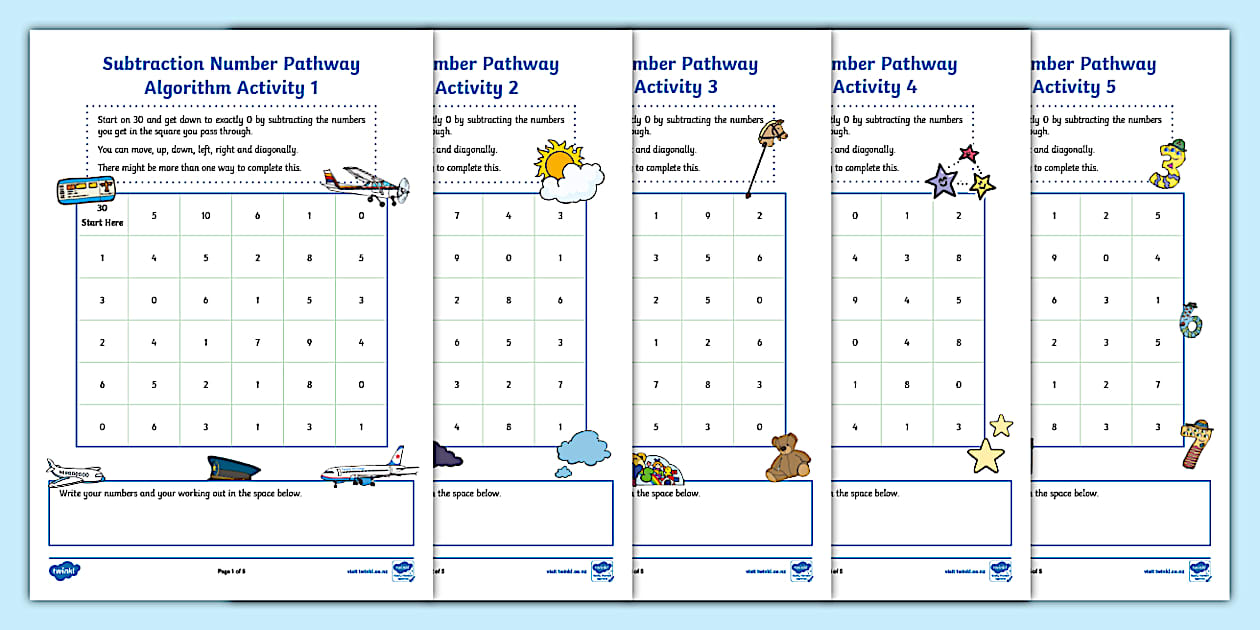 Subtraction Number Pathway Algorithm Activity - Twinkl