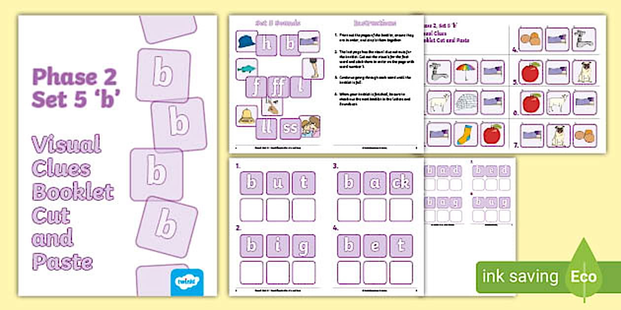Phase 2, Set 5, 'b' Visual Cues Word Cut and Paste Booklet
