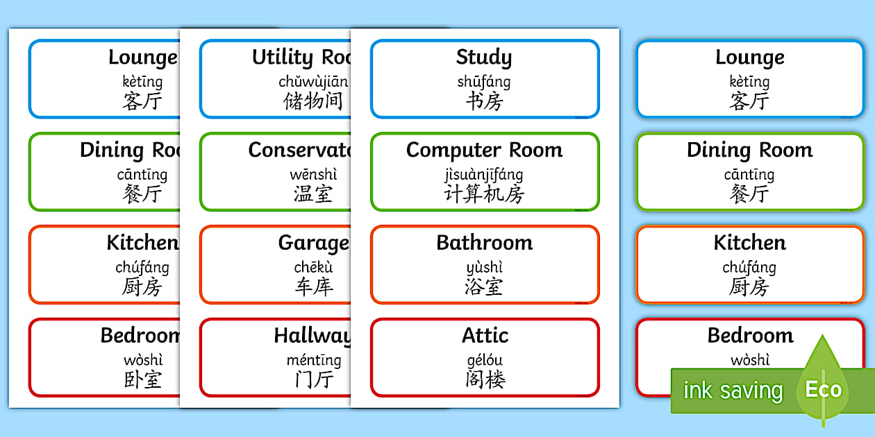 Rooms in the House Labels English/Mandarin Chinese/Pinyin - Rooms in ...
