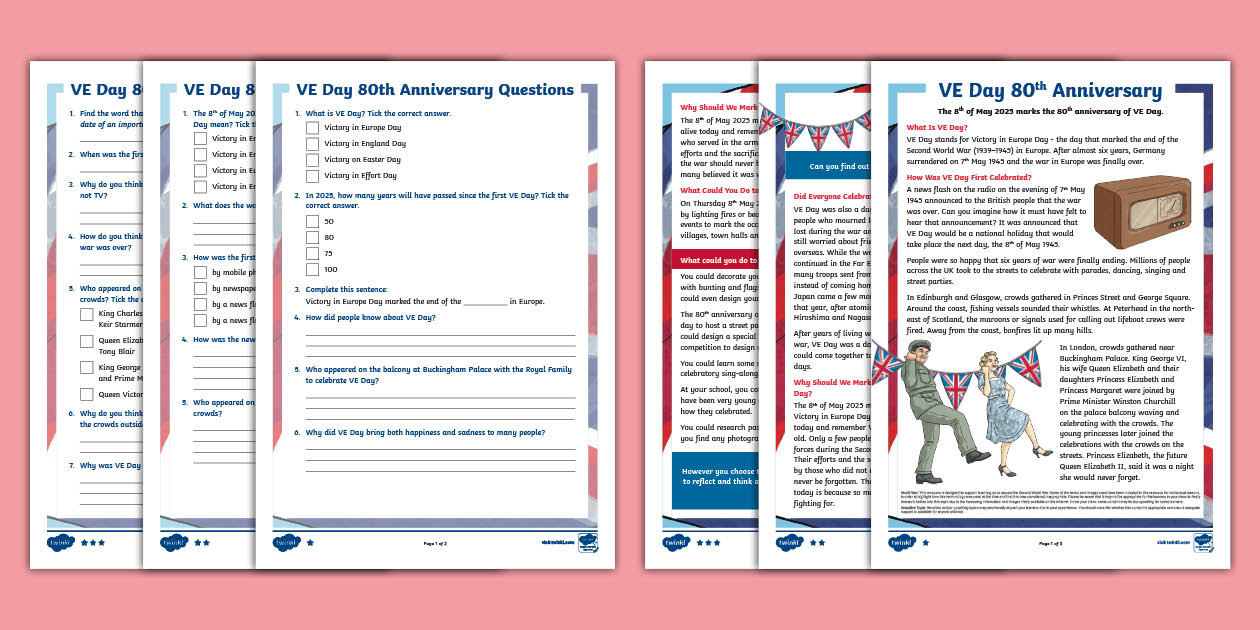 VE Day 80th Anniversary Differentiated Reading Comprehension