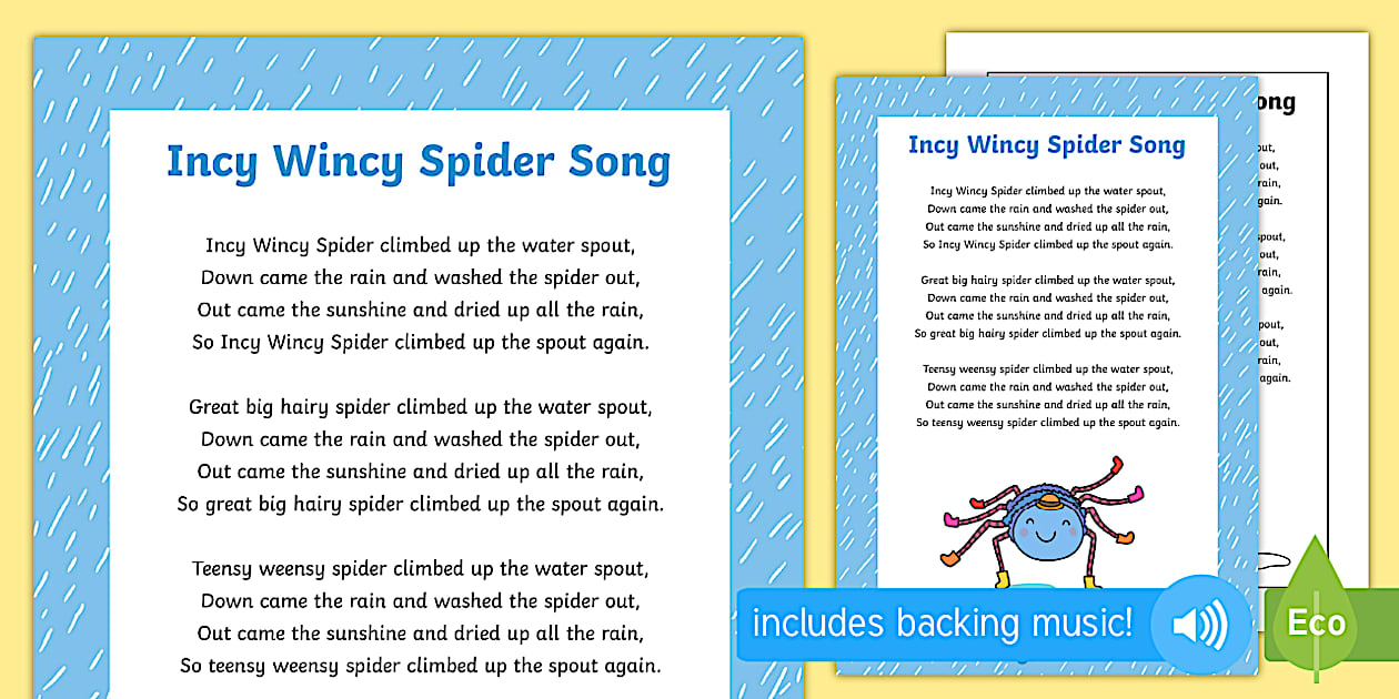 Black and White Incy Wincy Spider Song - Twinkl