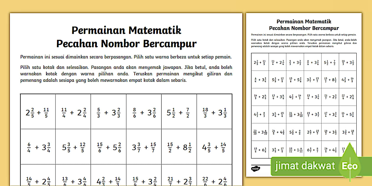 Permainan Matematik - Permainan Pecahan Nombor Bercampur