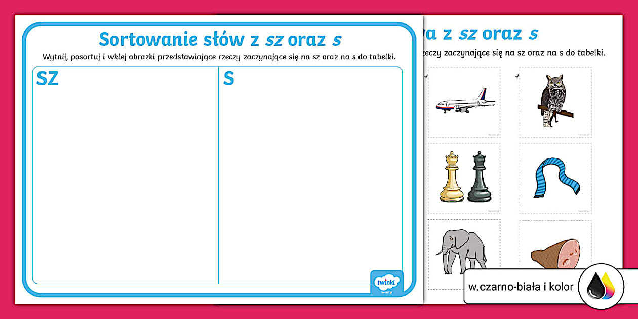 Posortuj wyrazy z sz oraz s w nagłosie | Logopedia - Twinkl